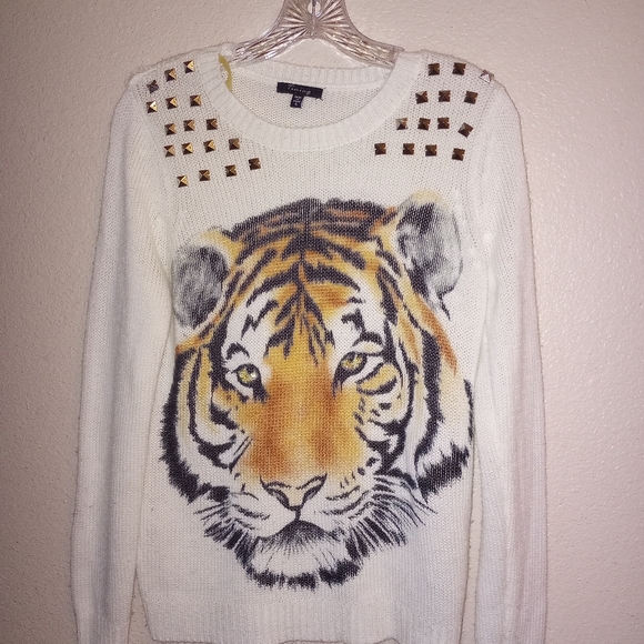 Timing | Sweaters | S Timing Studded Tiger Sweater In Cream | Poshmark